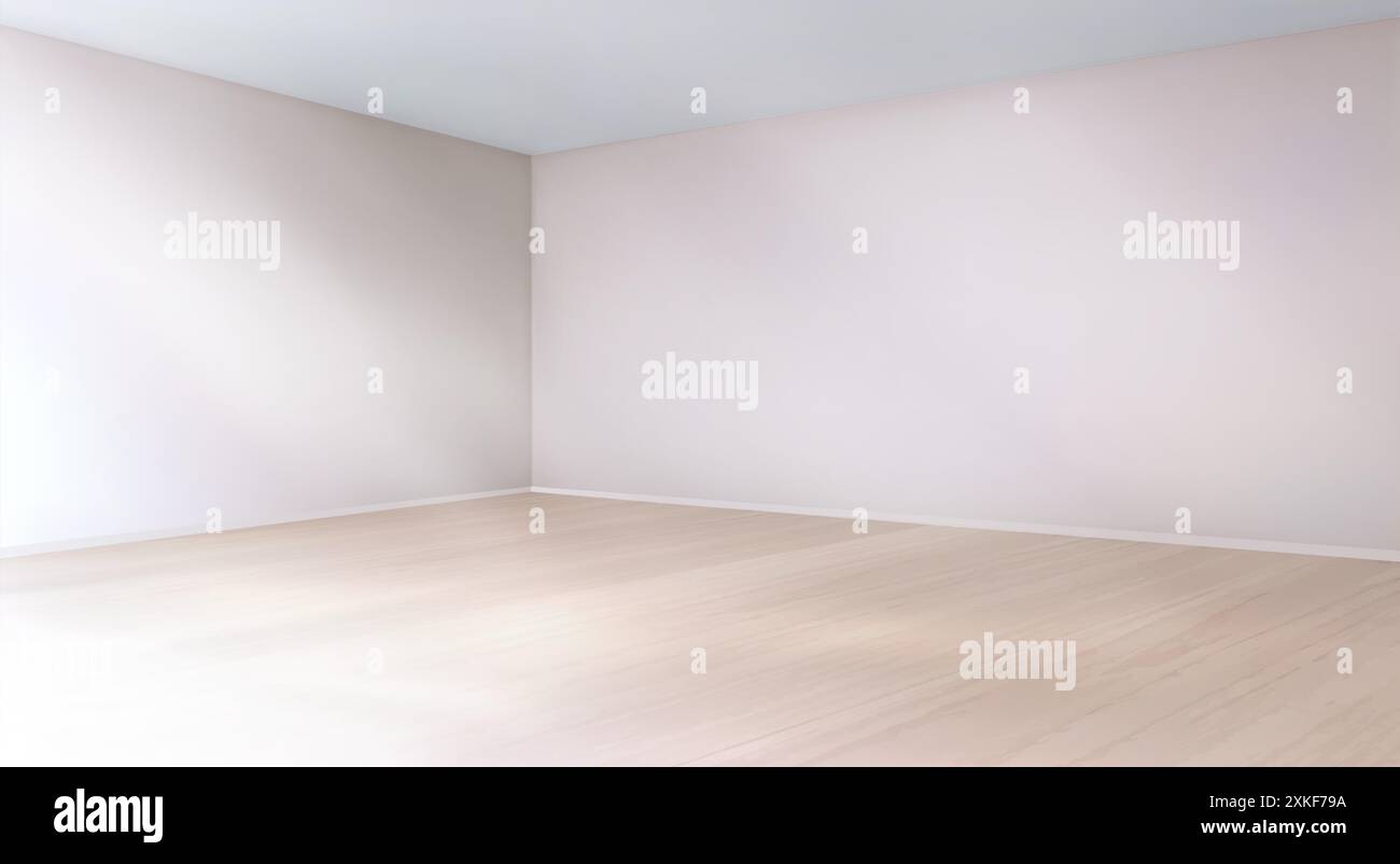 3d empty interior in white room with floor and wall. Corner space and ...
