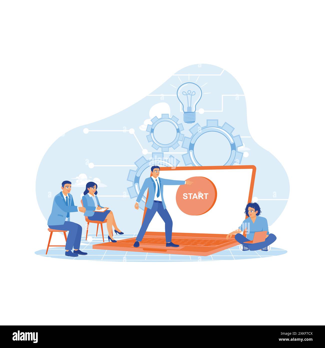 Businessman press on digital Stock Vector Images - Alamy