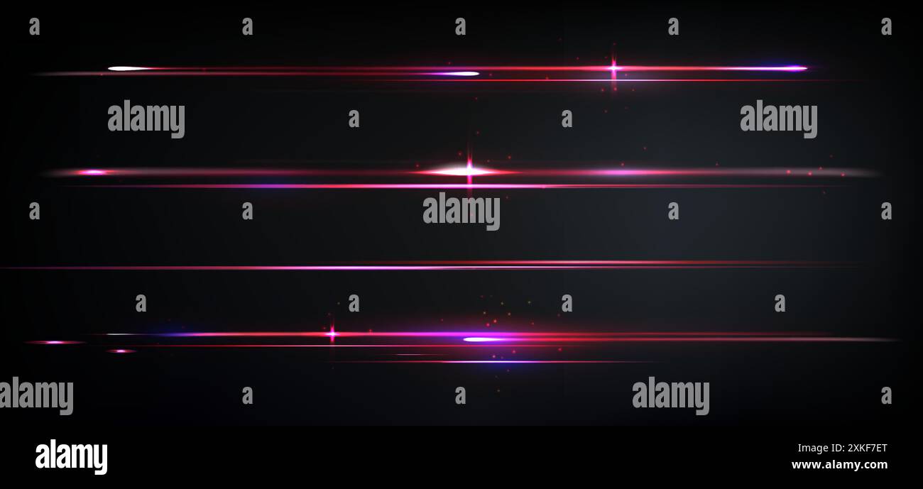 Neon red light lines glowing on black background. Vector realistic ...