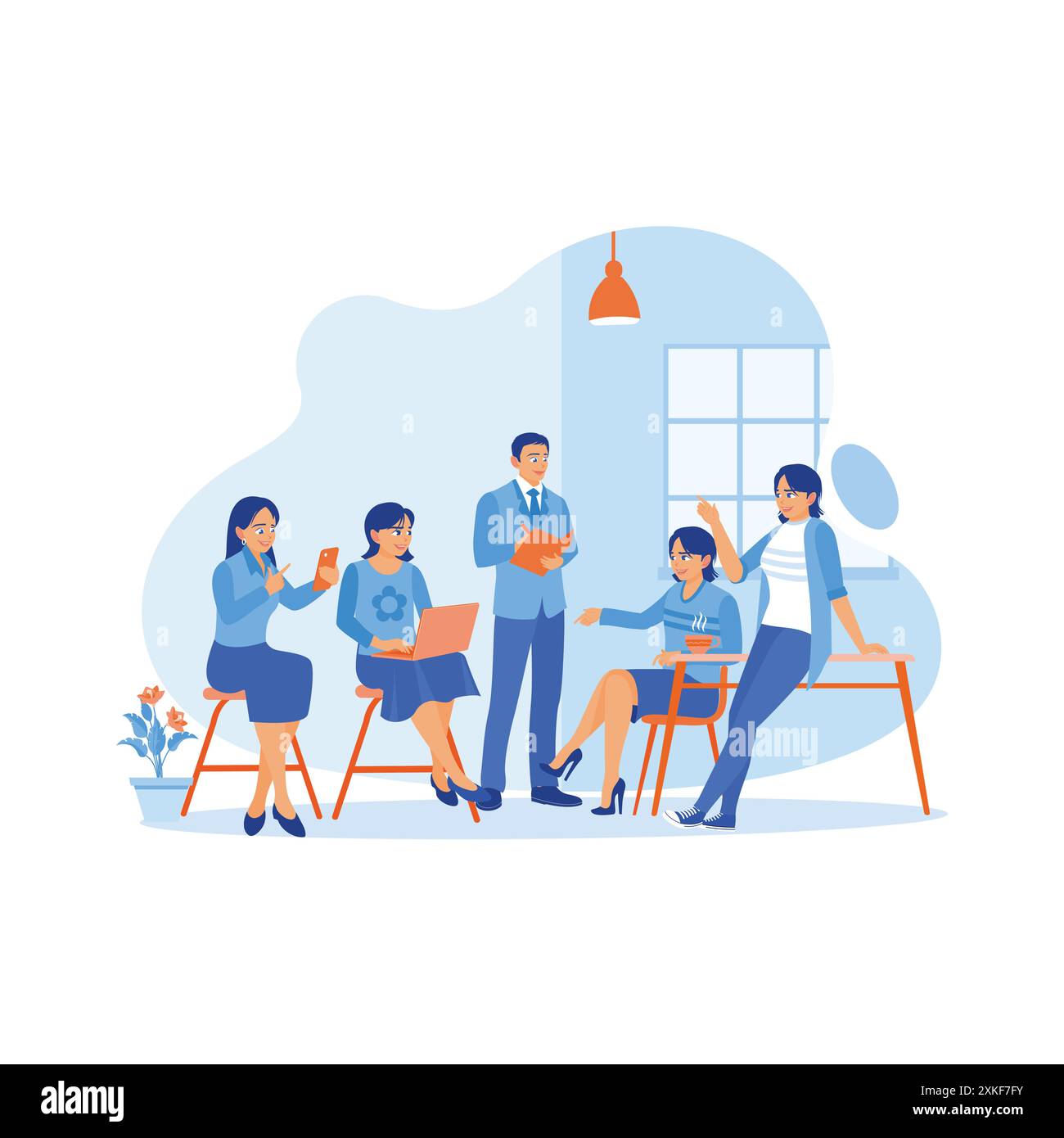 Various employees gathered together in the office. Discuss together and ...