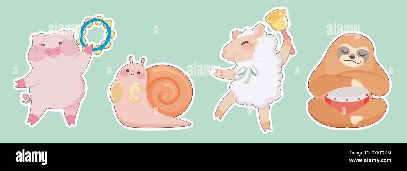 Cute animal musicians band with different music instruments playing ...