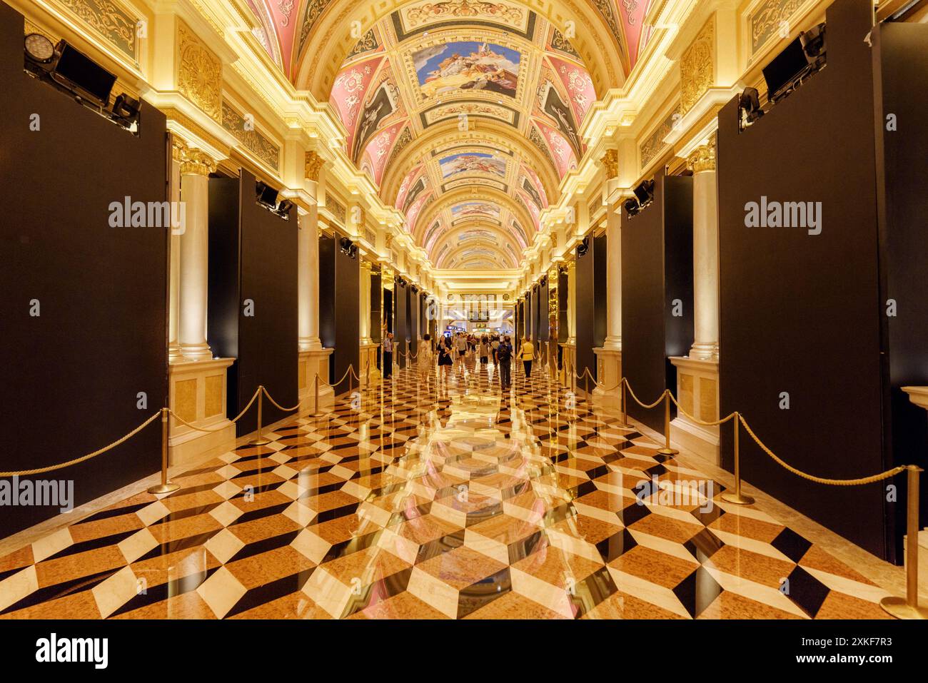 Beautiful corridor with golden decoration and painting on ceiling in ...