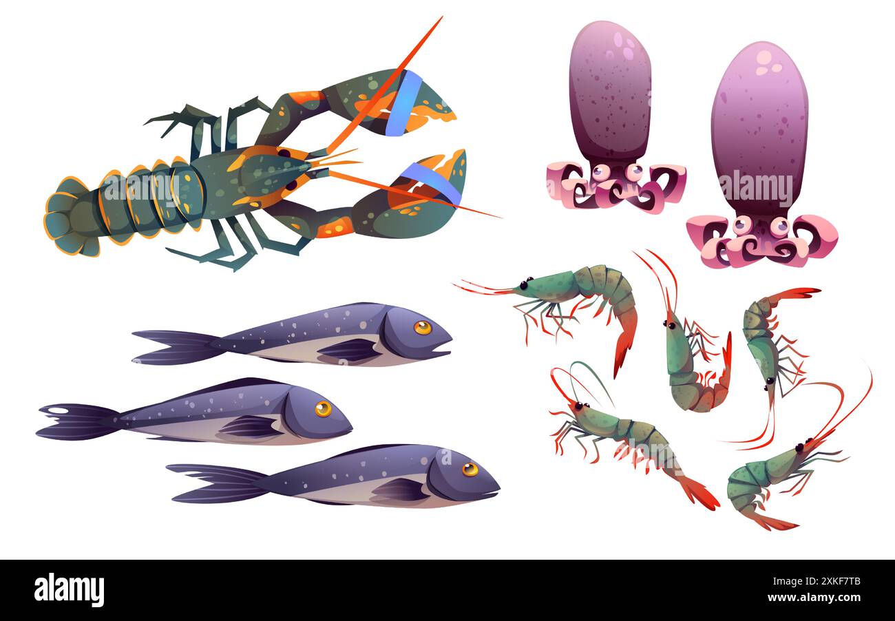Cartoon seafood set isolated on white background. Vector illustration ...