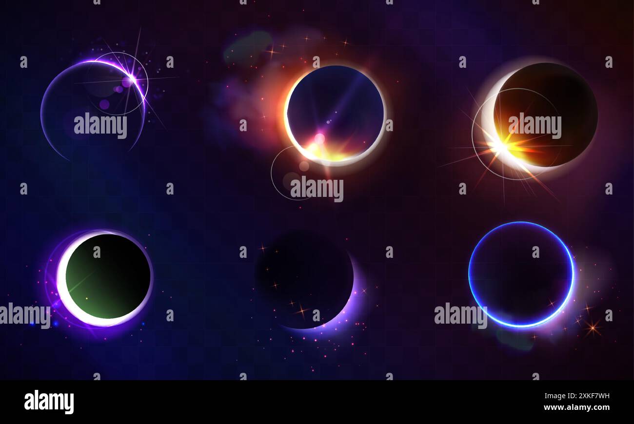 Solar eclipse set isolated on transparent background. Vector realistic ...