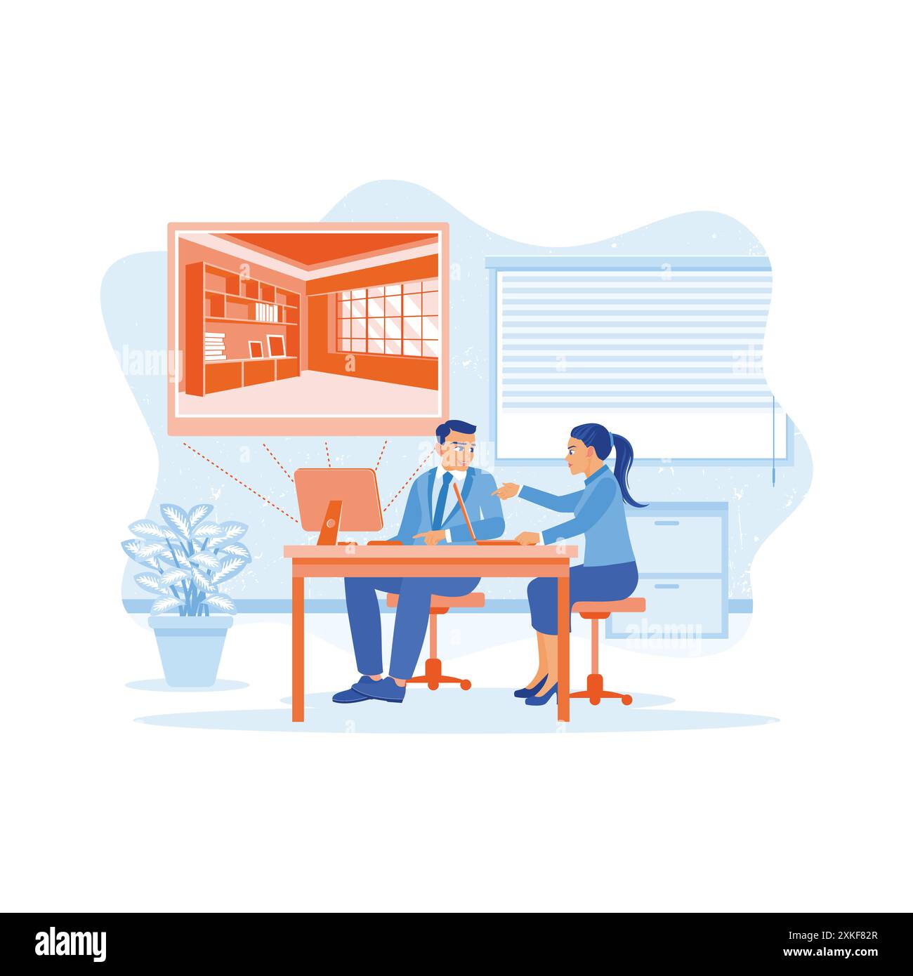 Managers and coworkers create an interior design using the computer. 3D ... Managers and coworkers create an interior design using the computer. 3D ...