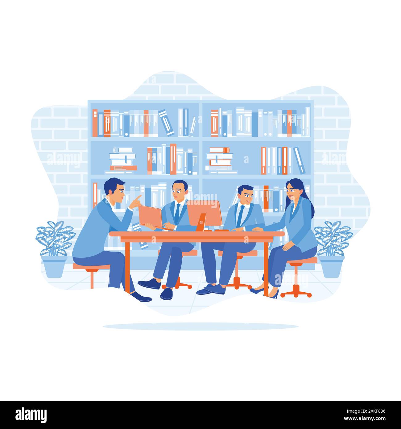 Group of businessmen sitting together in the office file warehouse ...