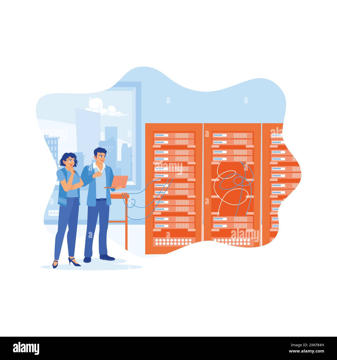 Engineer working with server racks Stock Vector Images - Alamy