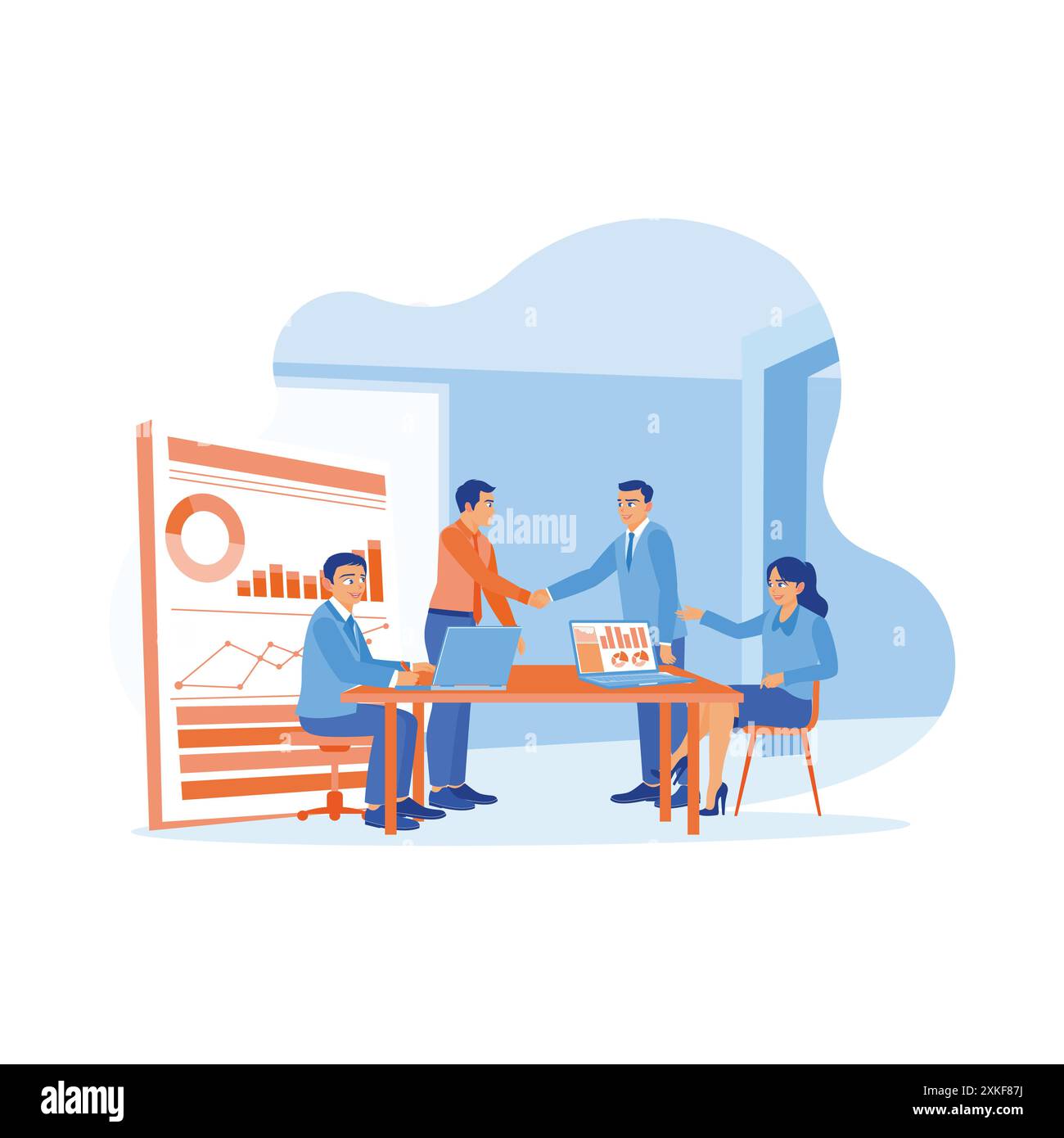 Male boss leading a meeting with another work team in the meeting room ...