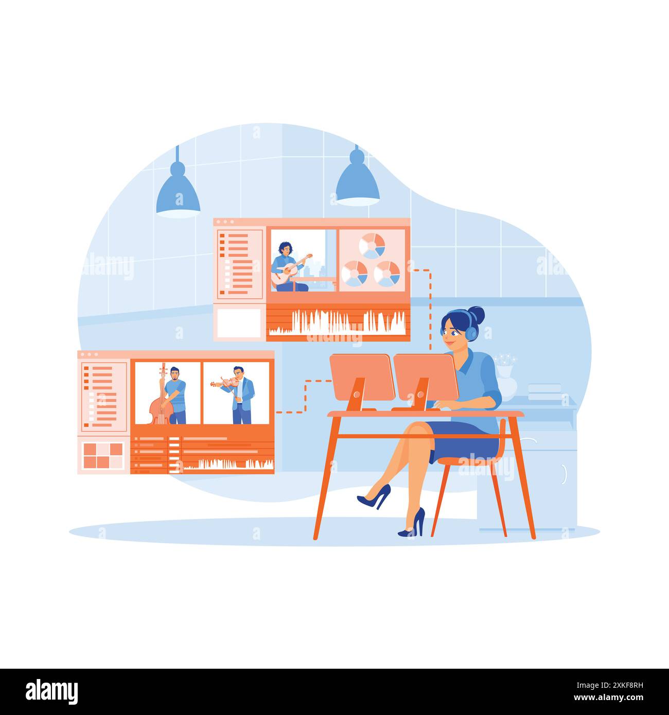 Woman using video editor Cut Out Stock Images & Pictures - Alamy