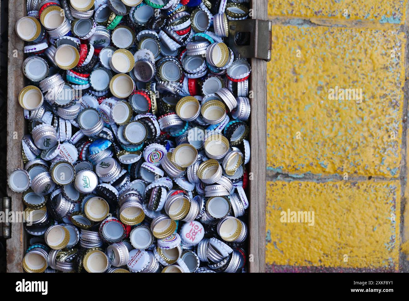 turkey istanbul 18 january 2024. Assorted bottle caps create a colorful ...