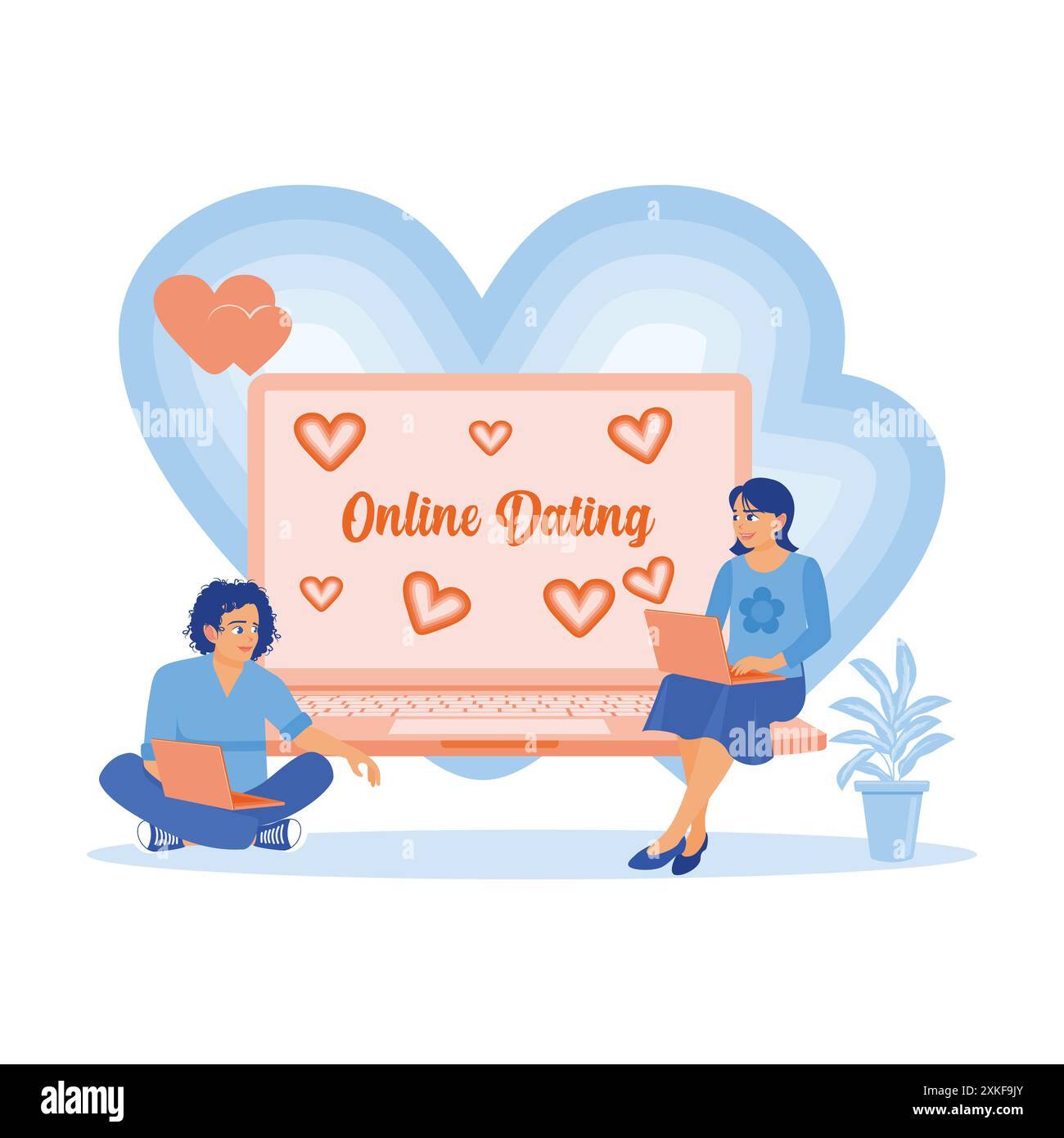 Young man and woman sitting with laptops. Visiting online sites and ...