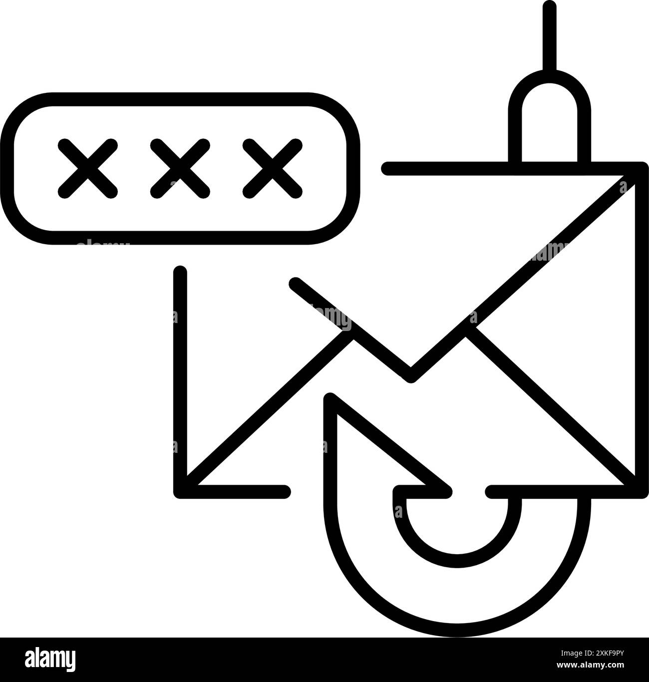 Phishing attack icon featuring email, hook and password. Scam e-mail alert. Password theft ...