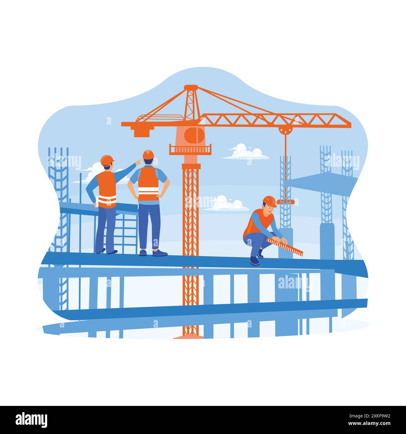 Construction team working on a building site. Construction engineer ...