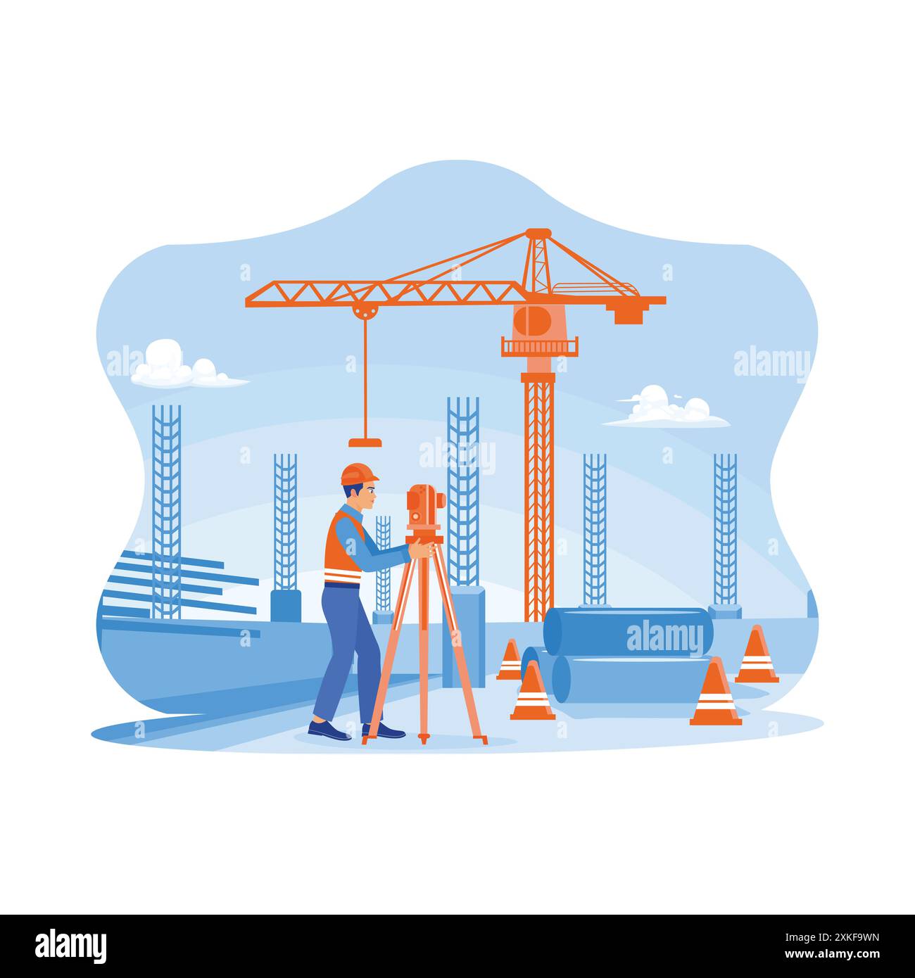 Engineer builder surveyor with theodolite transit equipment at the ...