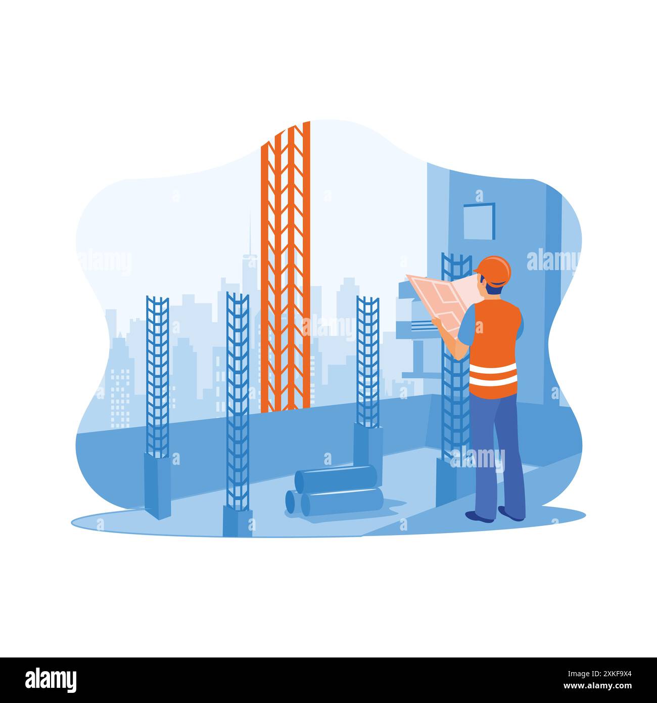 Civil architect engineer with construction plans standing on the ...