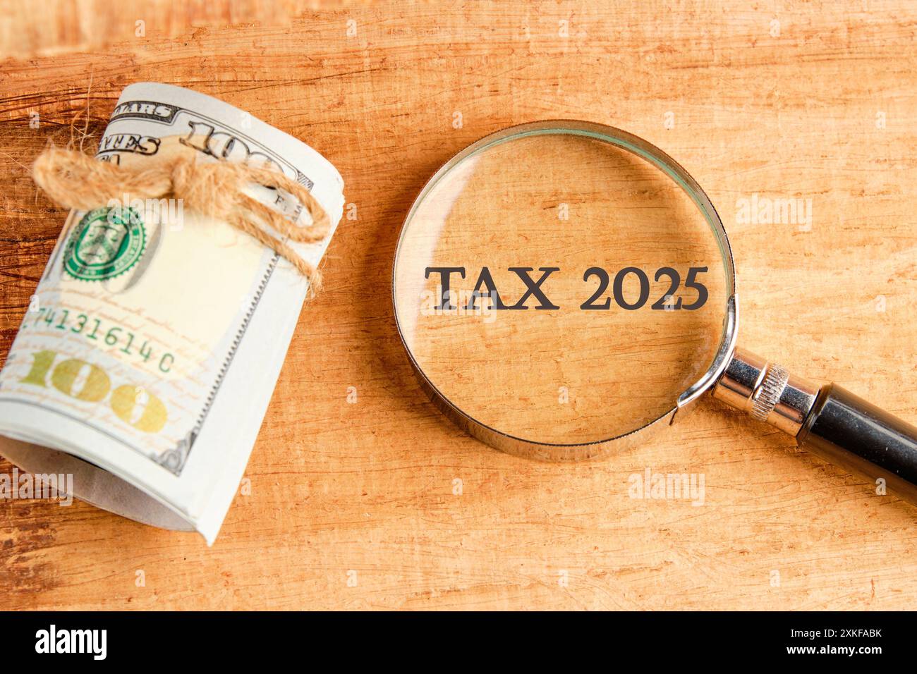 Conceptual tax 2025 symbol. Copy space. Tax 2025 words written through ...
