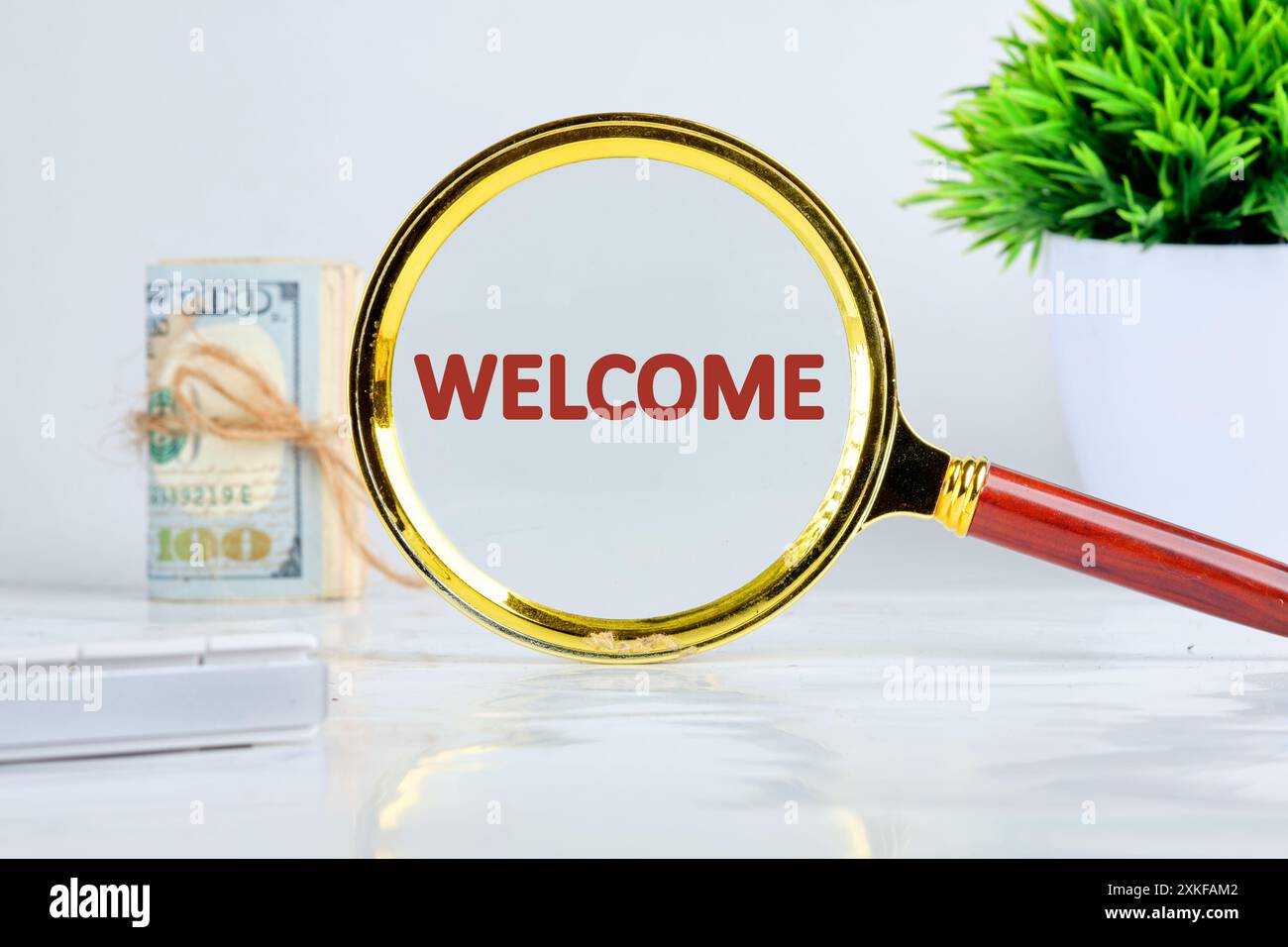 WELCOME Concept Communication Business. WELCOME written on a desktop ...