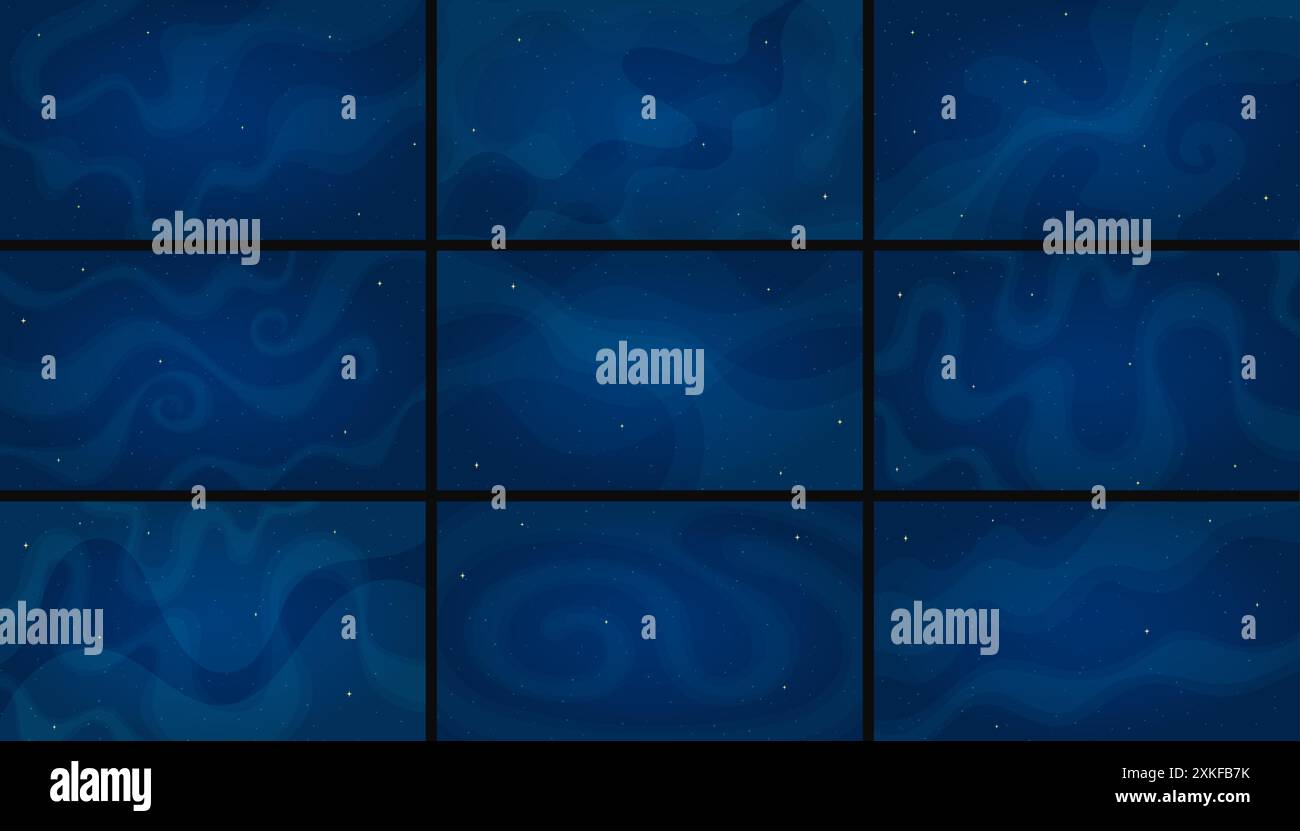 Deep space background set vector illustration. Cartoon style horizontal ...