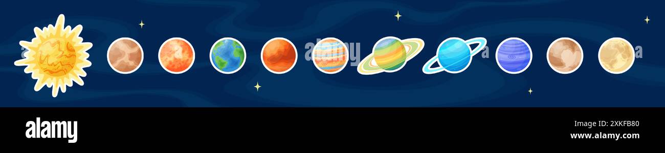 Flat sun and solar system planets art patch set, cartoon space objects ...