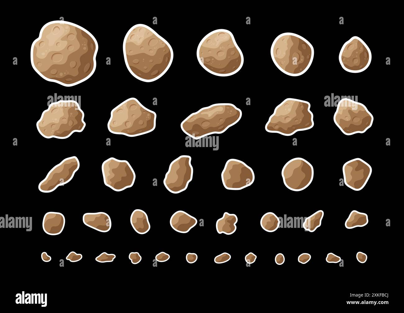 Flat space meteorite stickers vector graphic set. Collection of ...