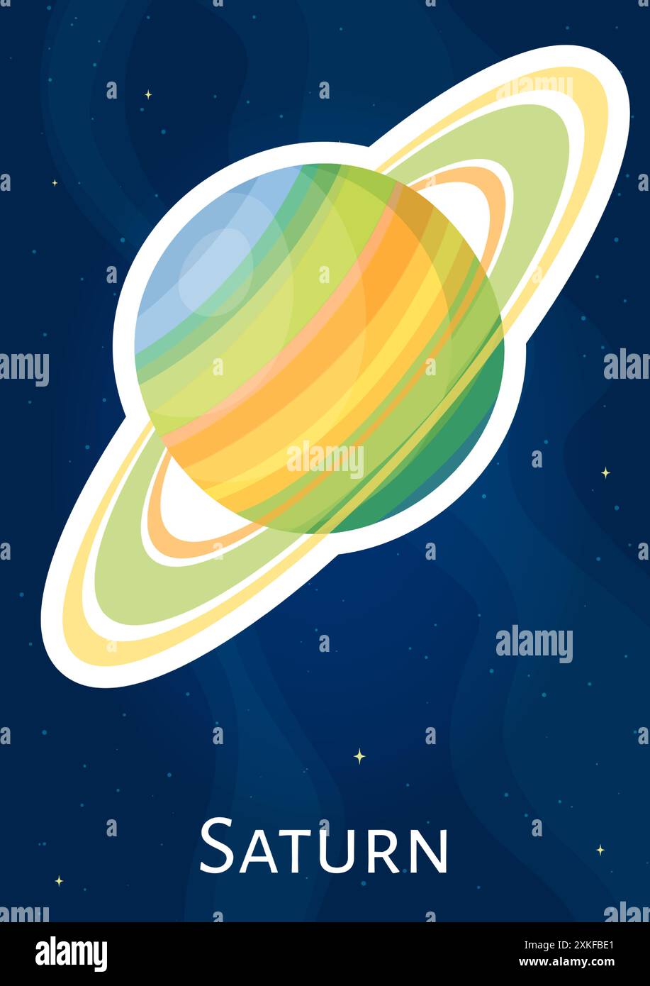 Flat astronomical planet Saturn illustration sticker, cartoon celestial ...
