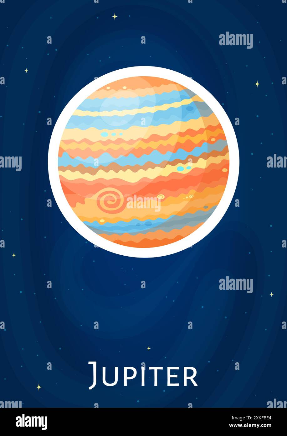 Comic round solar system planet Jupiter design sticker, flat ...