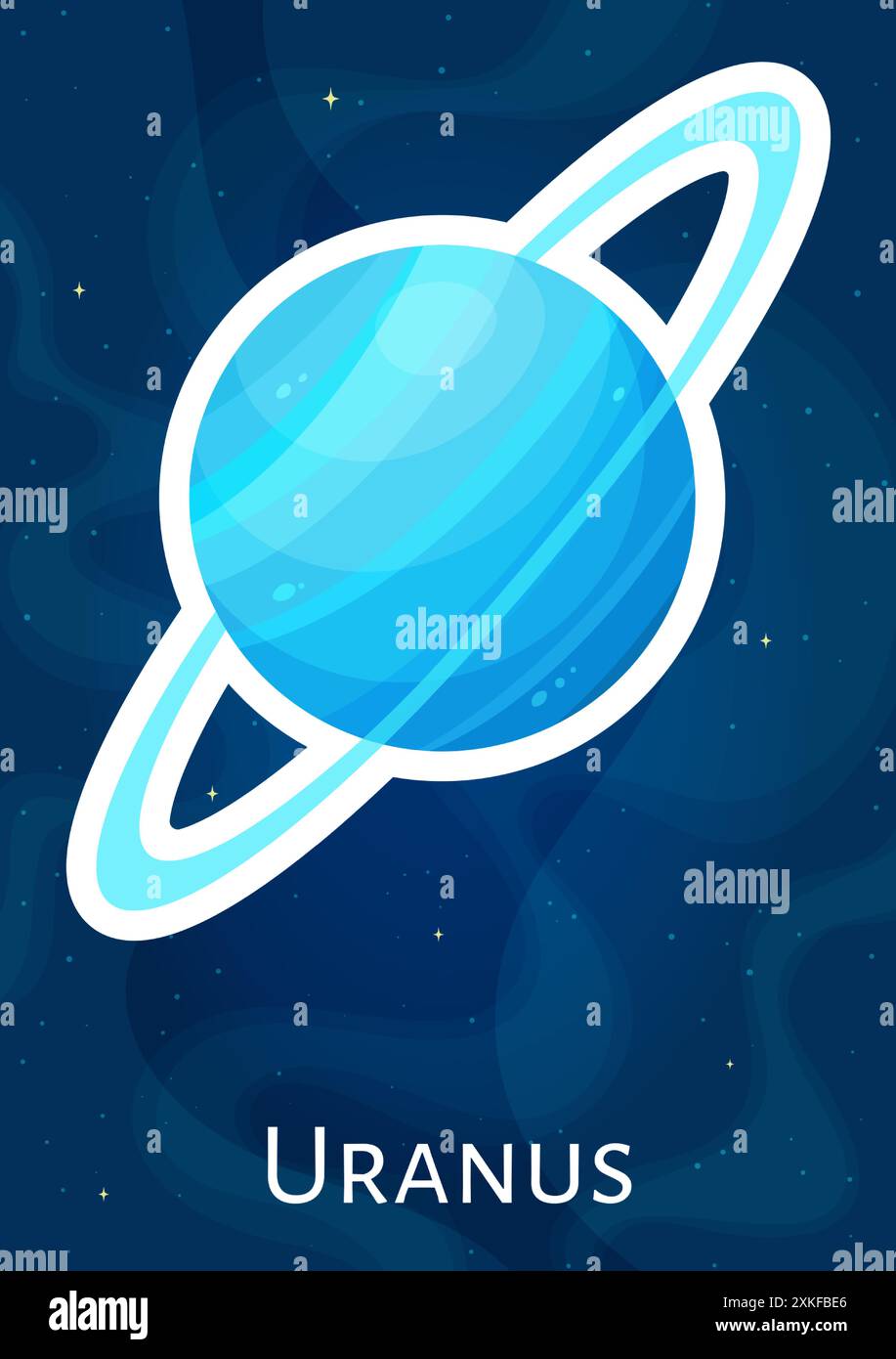 Flat solar system planet Uranus vector patch, comic astronomical sphere concept art sticker ...