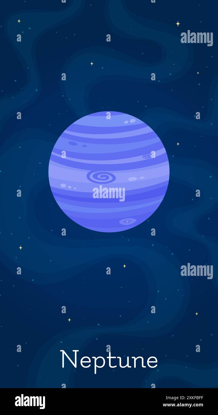 Flat space planet Neptune vector illustration. Astronomical object art ...