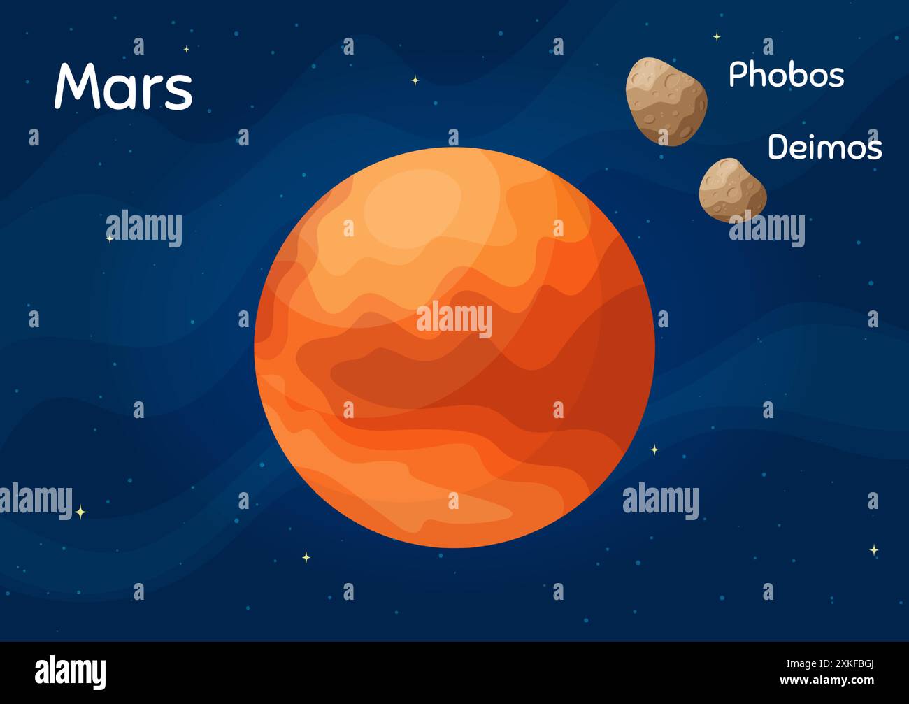 Flat space planet Mars vector illustration. Galaxy space objects art on ...