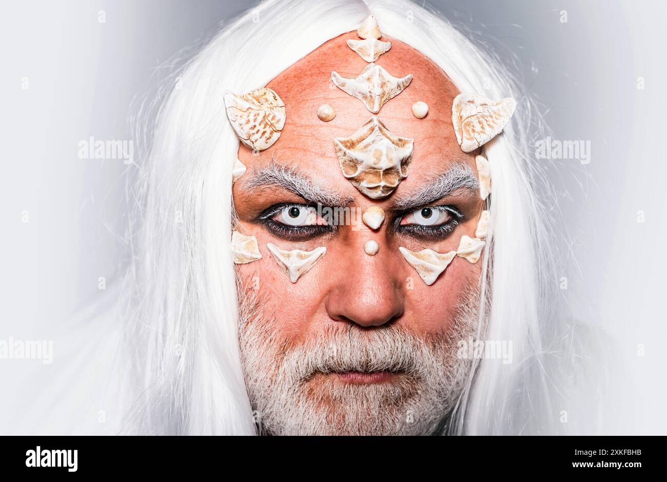 Satan on Hell. Monster with sharp thorns and warts on face. Mysterious ...