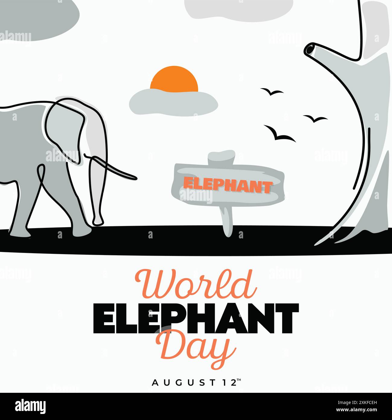 World Elephant Day continuous line design template background. Vector ...