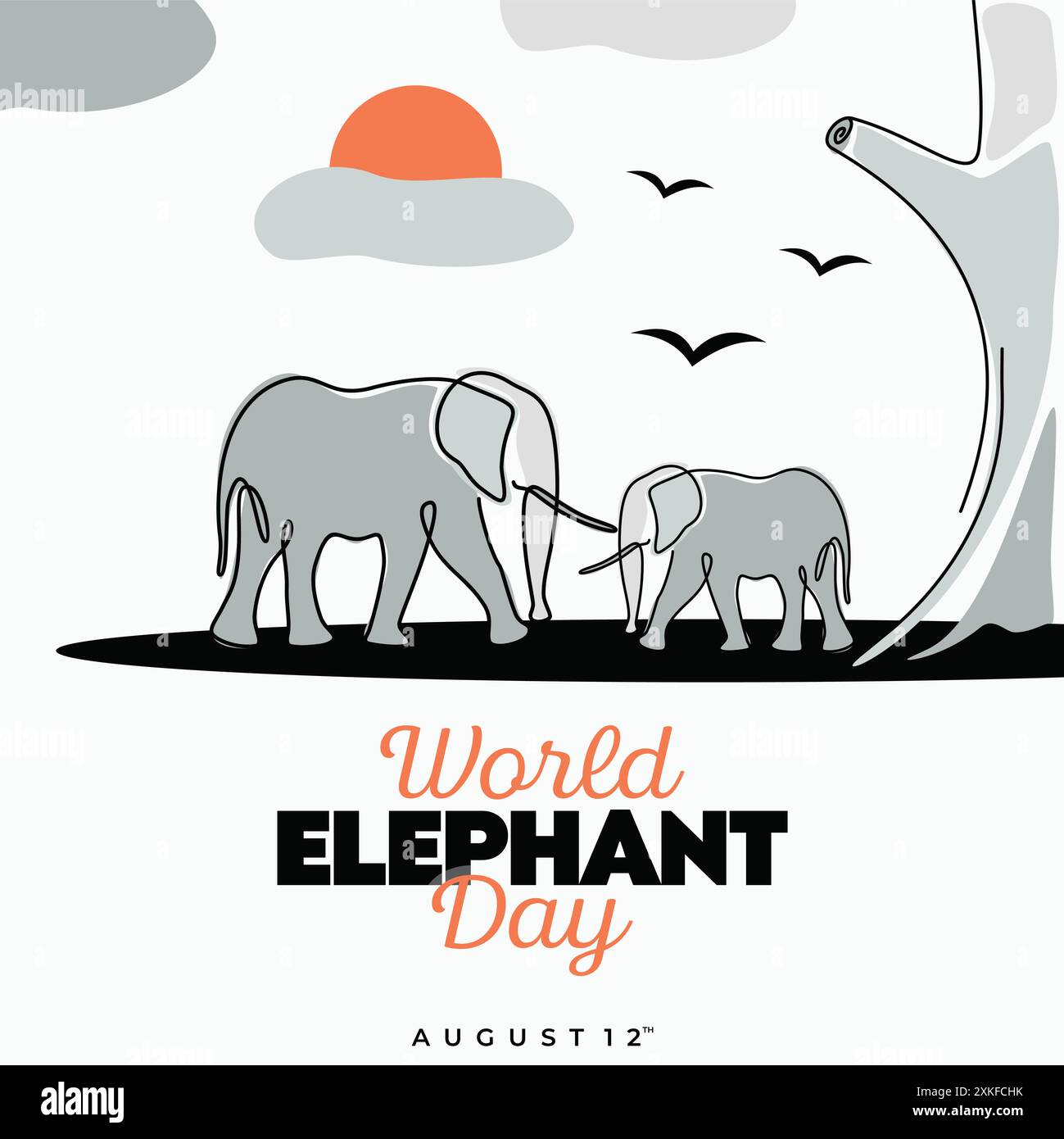 World Elephant Day continuous line design template background. Vector ...
