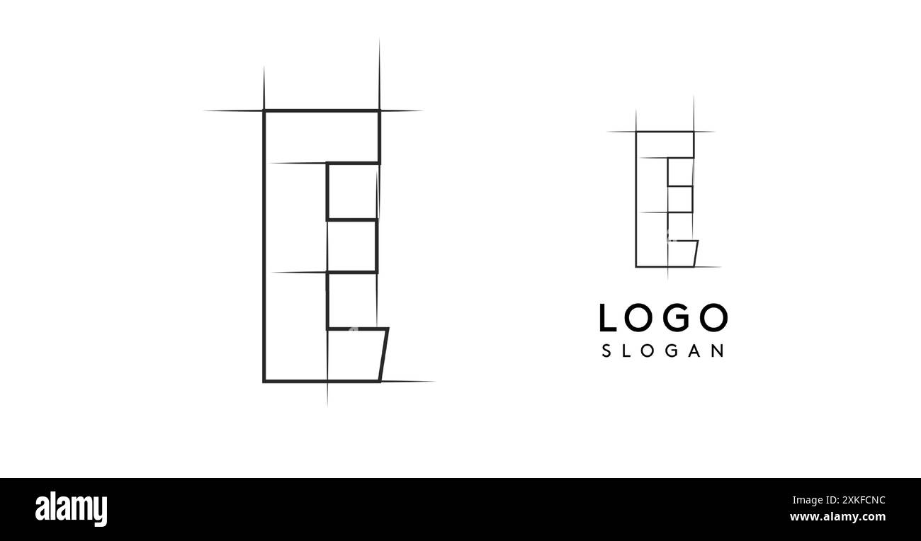 Letter E pencil drawn, architectural blueprint logo design ...