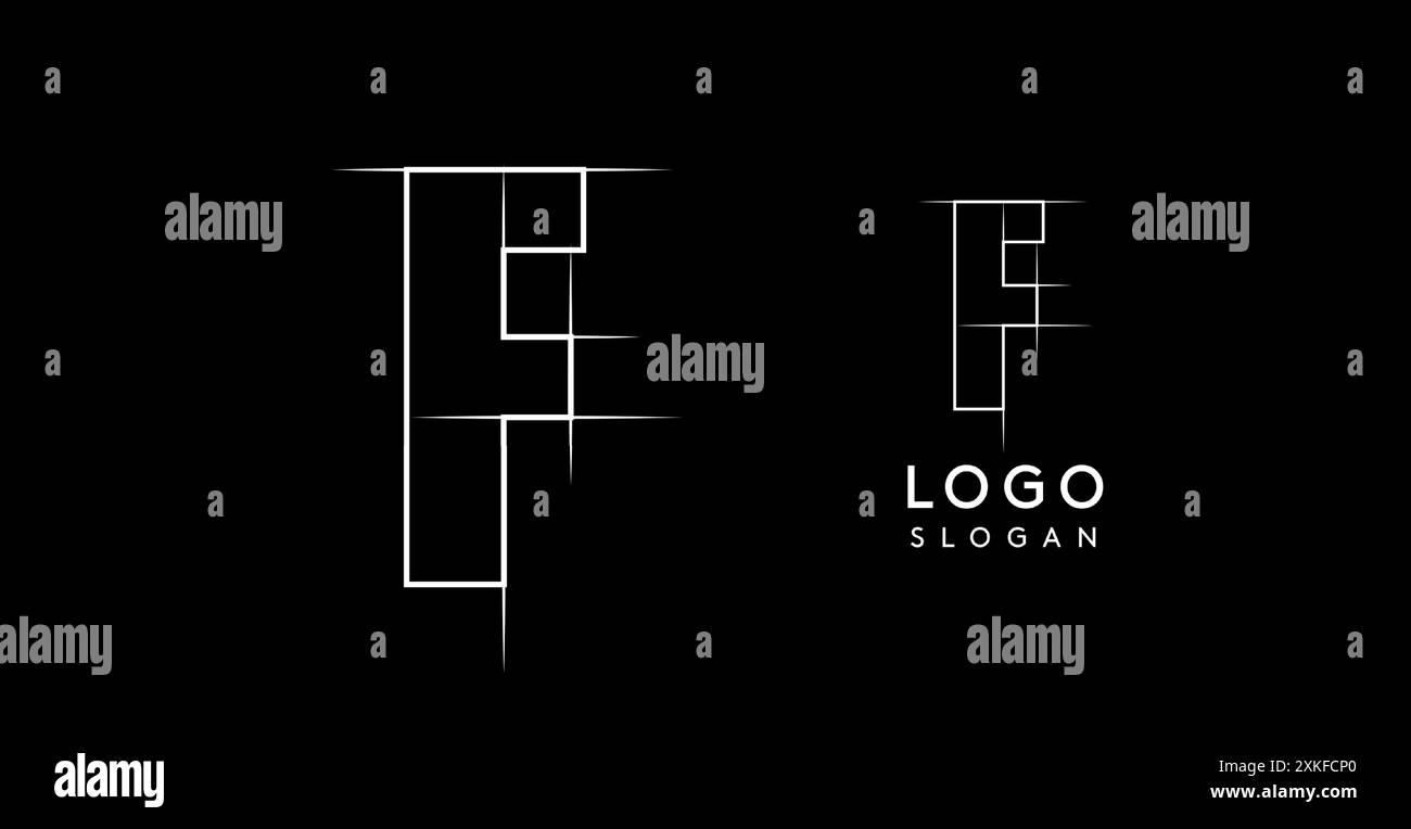 Letter F pencil drawn, architectural blueprint logo design ...