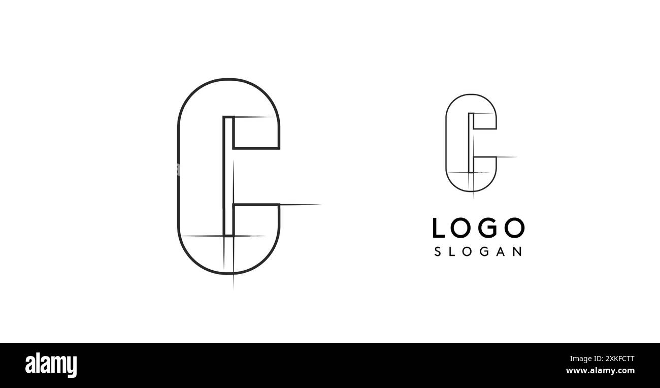 Letter C pencil drawn, architectural blueprint logo design ...