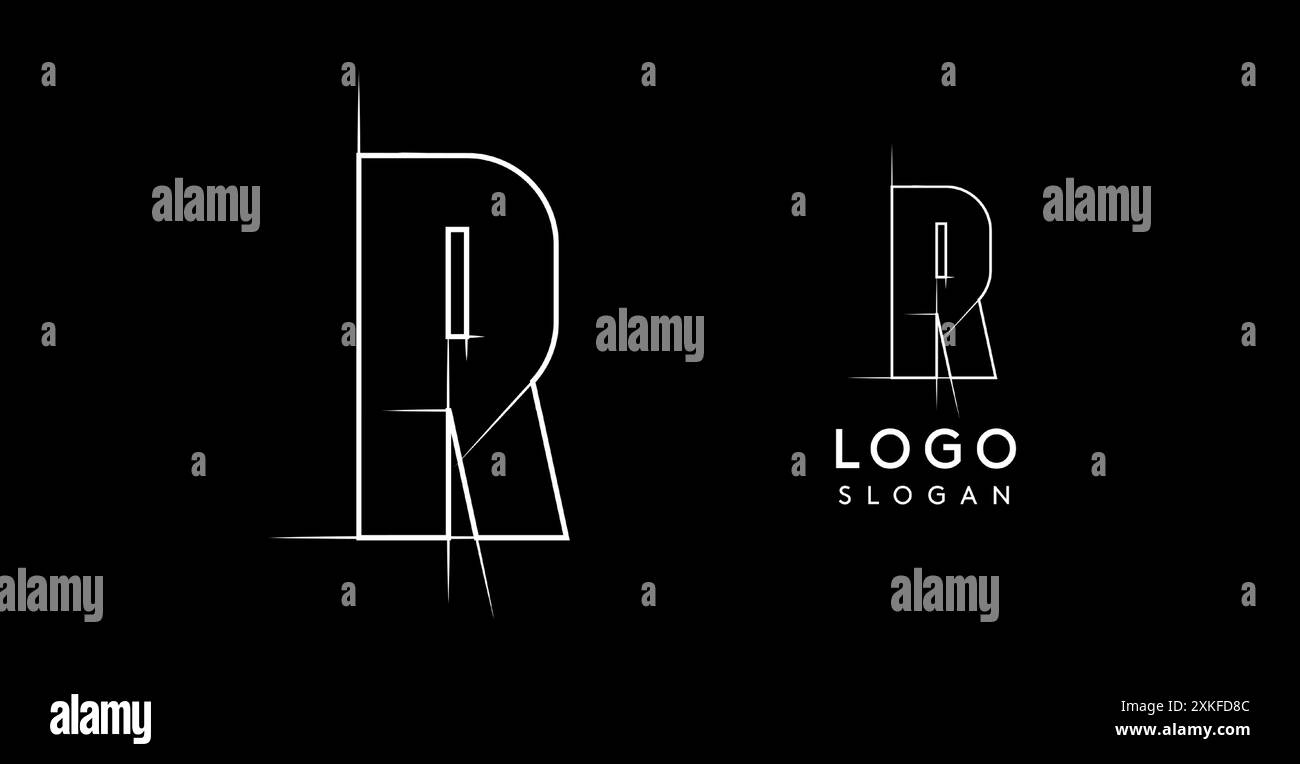 Letter R pencil drawn, architectural blueprint logo design ...