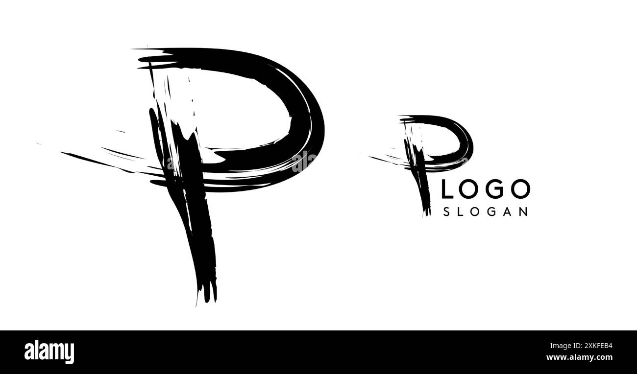 Brushstroke handdrawn letter P. Creative modern logo design, grunge ...