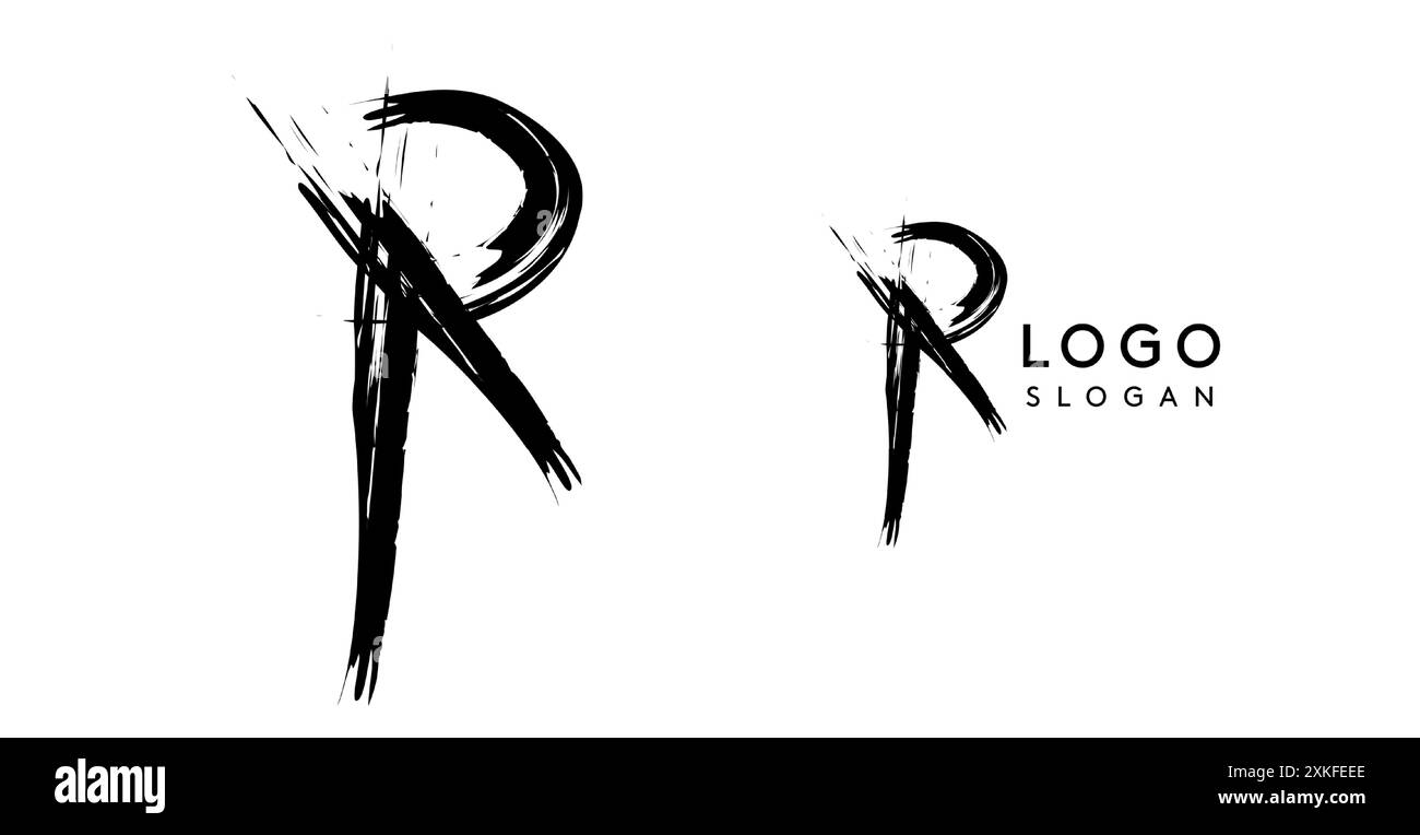 Brushstroke handdrawn letter R. Creative modern logo design, grunge ...