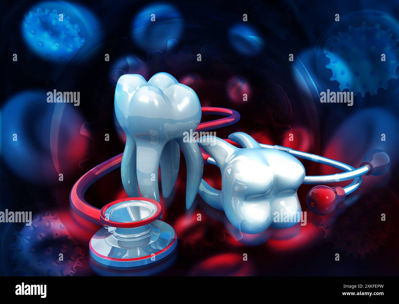 Human Teeth with stethoscope on medical background. 3d illustration ...