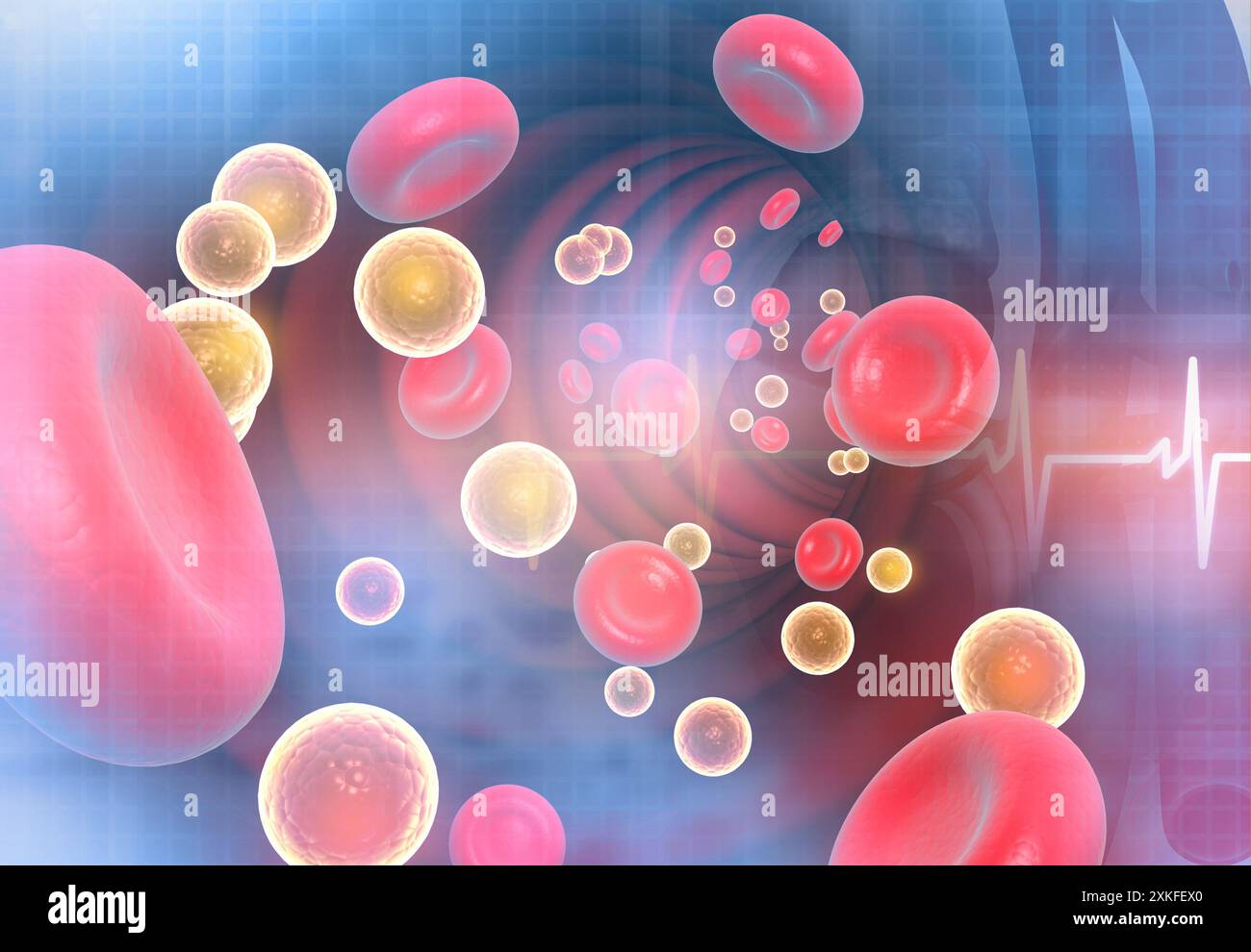 Medical background with blood cells and cholesterol. 3d illustration ...