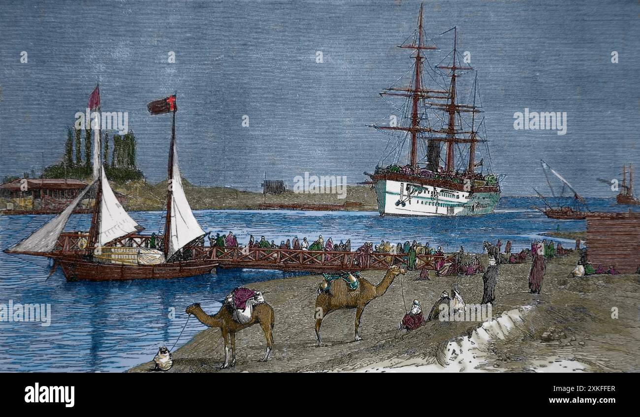 Egypt. Suez Canal, 1890. 19th century. Engraving Stock Photo - Alamy