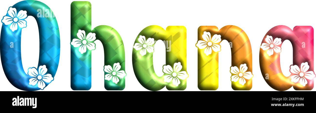 Ohana written with engraved typical Hawaiian hibiscus flowers - vector ...