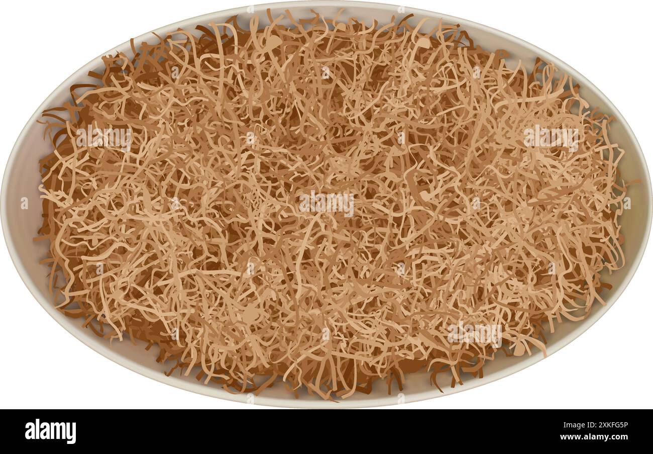 Oval gift package box with brown craft wrapping shredded paper as a ...