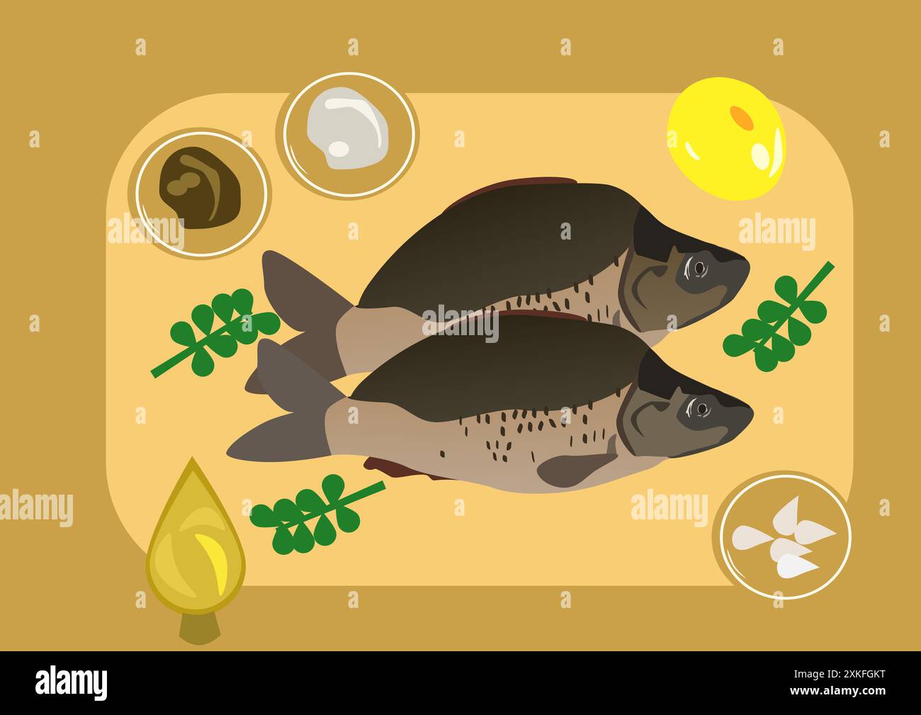 a cooking fish on the kitchen table Stock Photo - Alamy
