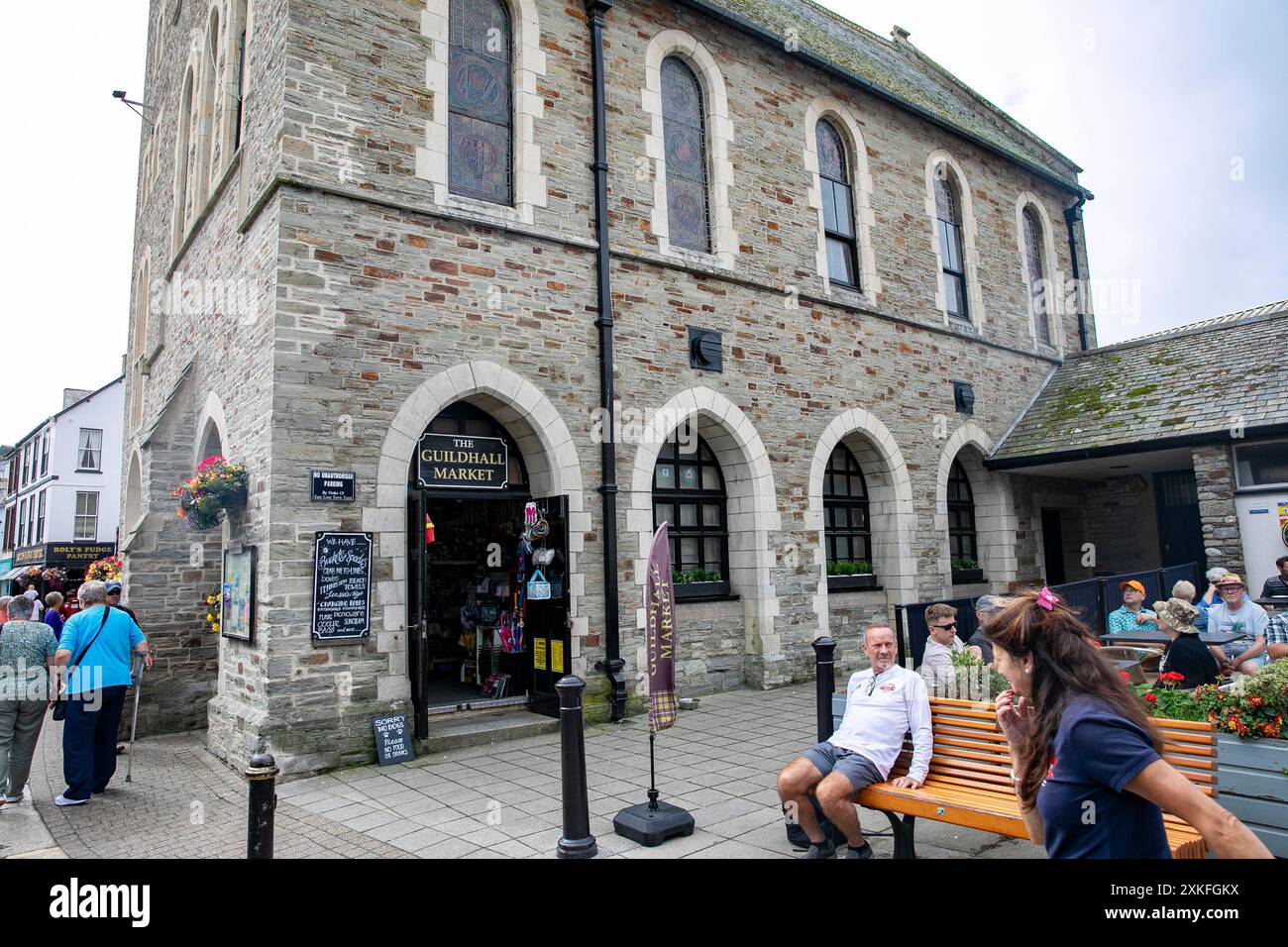Looe Cornwall, seaside Cornish town with the Guildhall market pictured ...