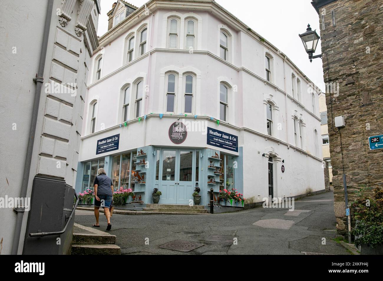 Fowey, port town in south Cornwall, with narrow shopping streets and ...