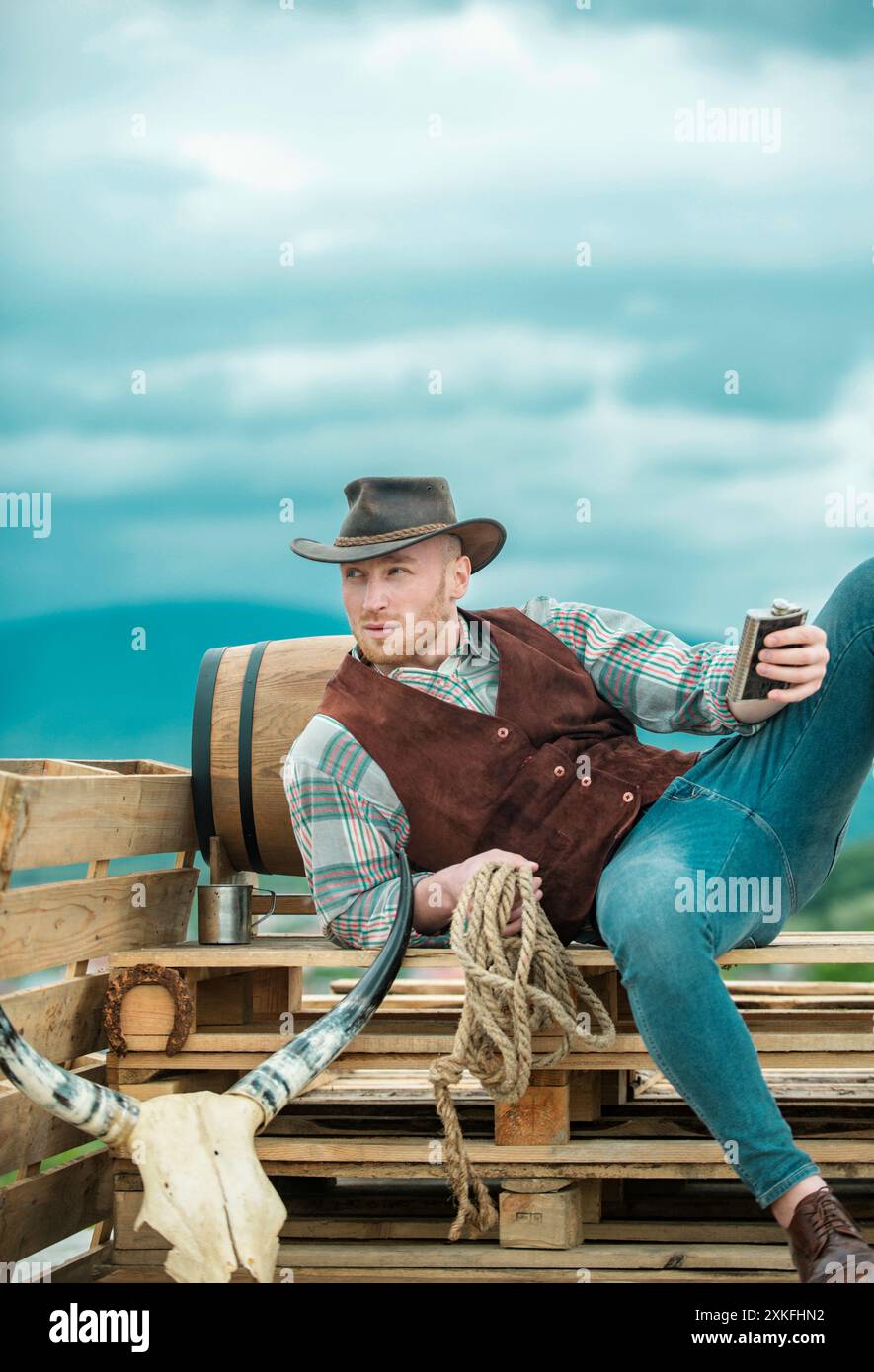 American cowboy man. Handsome brutal western guy Stock Photo - Alamy