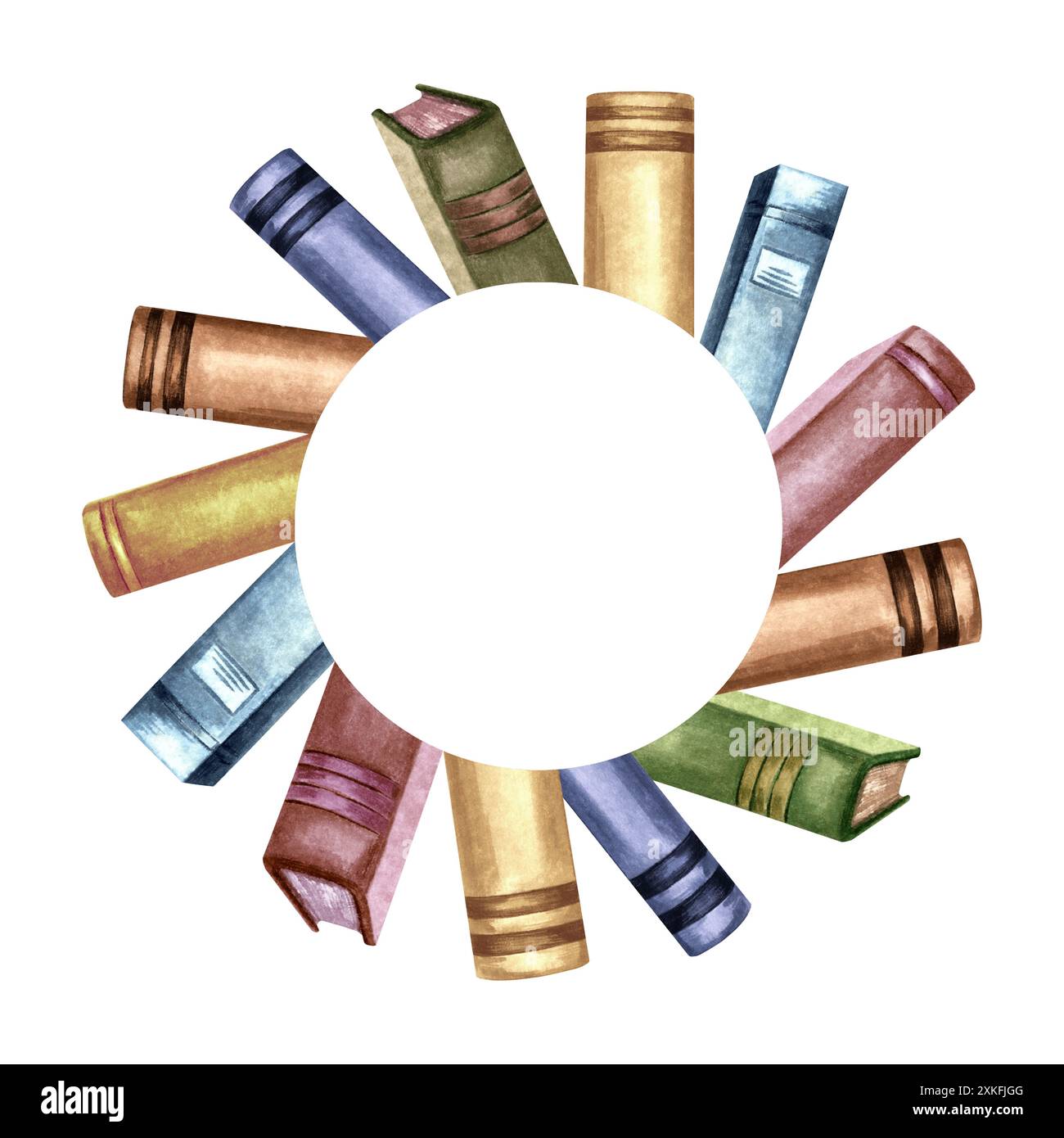 Books, round frame of vintage bindings. Composition with textbooks with ...