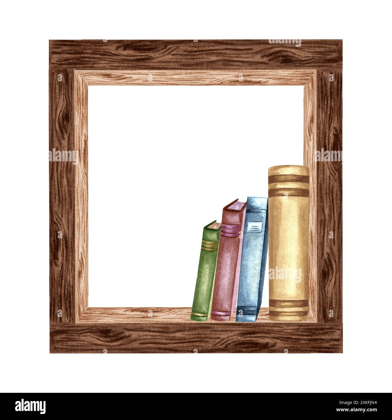 Books with Square frame of wooden texture. Bookshelf, cozy home ...