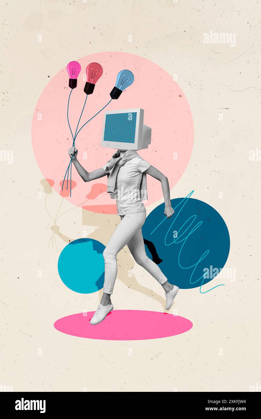 Collage artwork image of funny weird unusual running woman no face ...